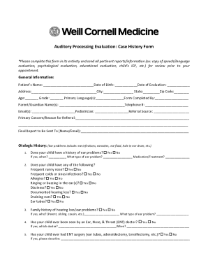 Fillable Online Auditory Processing Evaluation: Case History Form Fax Email Print - pdfFiller