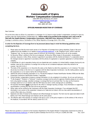 Fillable Online Virginia Workers Compensation Commission Rejection of ...