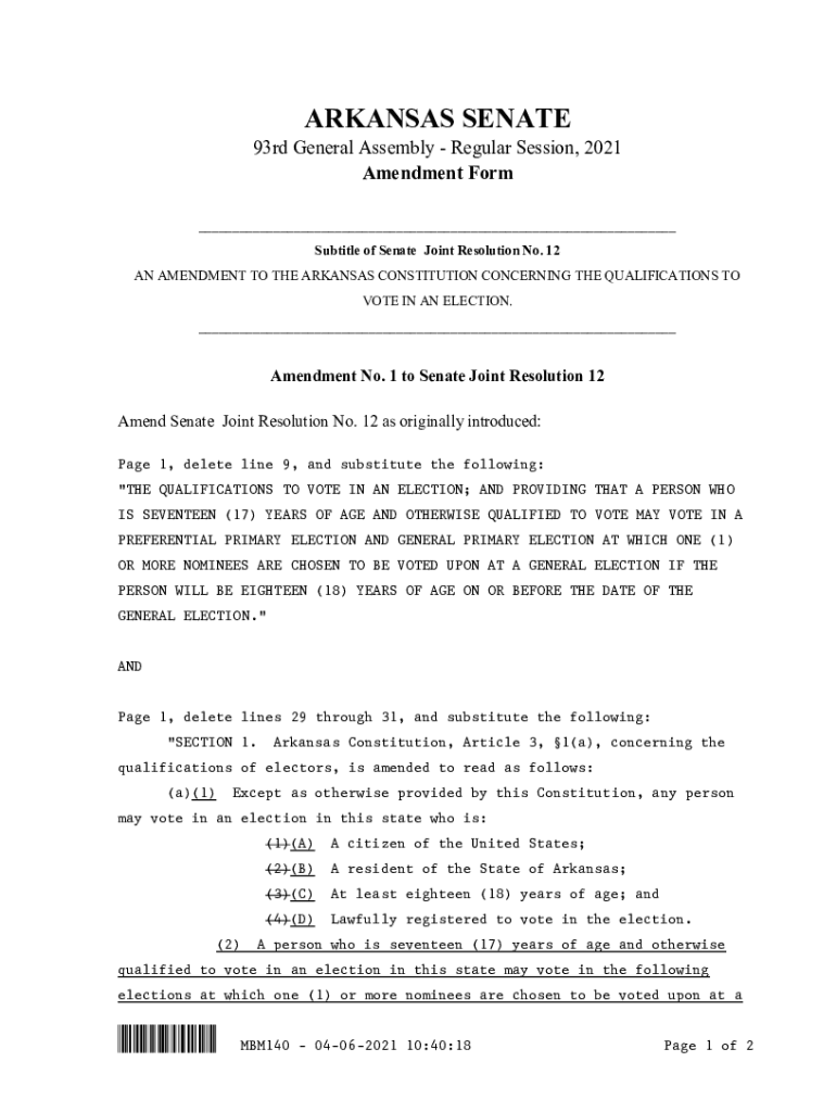 Fillable Online Amends Amend SenateJoint Resolution No. 12 as ...