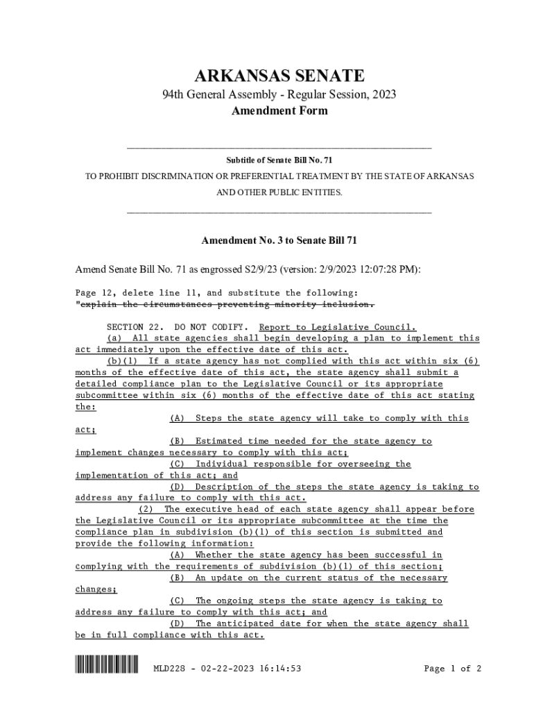 Fillable Online SB71 Bill Information - Arkansas State Legislature Fax ...