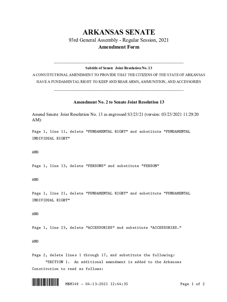 Fillable Online Amends Amend SenateJoint Resolution No. 13 as engrossed ...