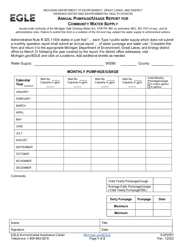 Fillable Online Annual Pumpage/Usage Report Form Fax Email Print ...