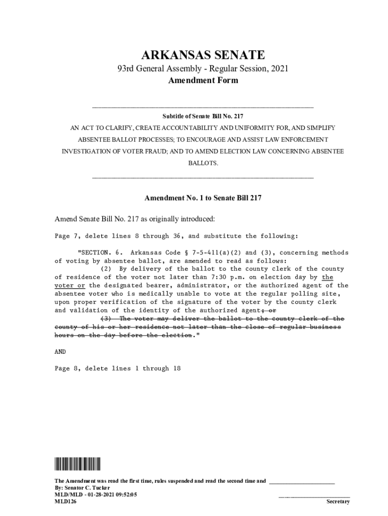 Fillable Online SB217 Bill Information - Arkansas State Legislature Fax ...