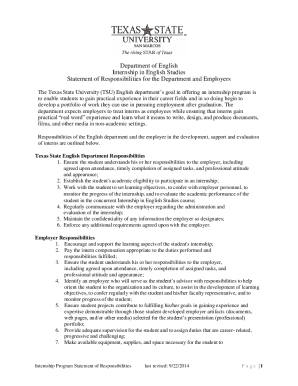 Fillable Online English Internship Statement of Responsibilities ...
