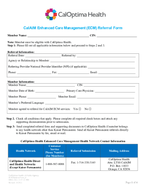 Fillable Online CalAIM Enhanced Care Management (ECM) Referral Form Fax ...