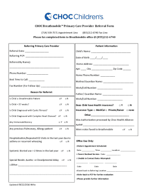 Fillable Online CHOC Breathmobile Primary Care Provider Referral Form ...