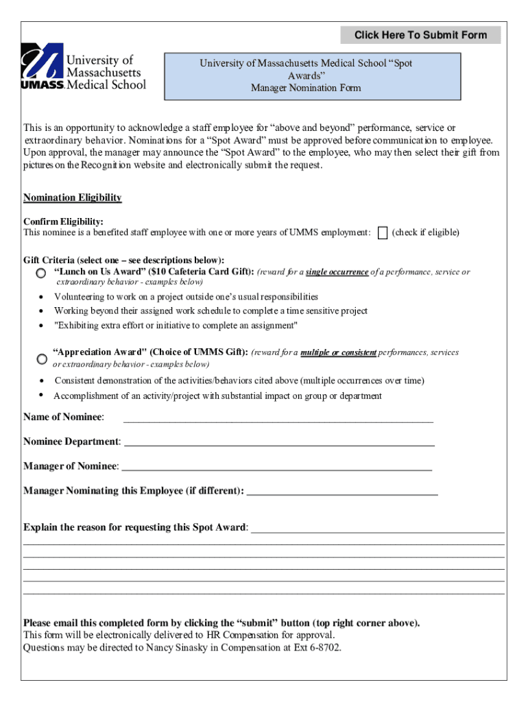 Fillable Online Employee & Physician Recognition Nomination Form Fax ...