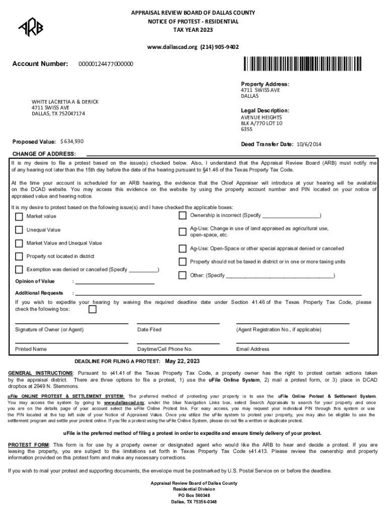 Fillable Online ufile dallascad Filled Protest Form Fax Email Print ...