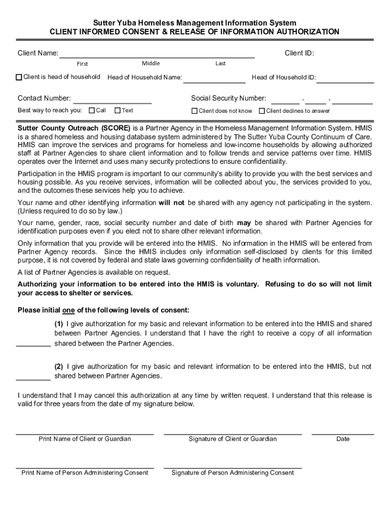 Fillable Online sutter networkofcare Sutter Yuba Homeless Management ...