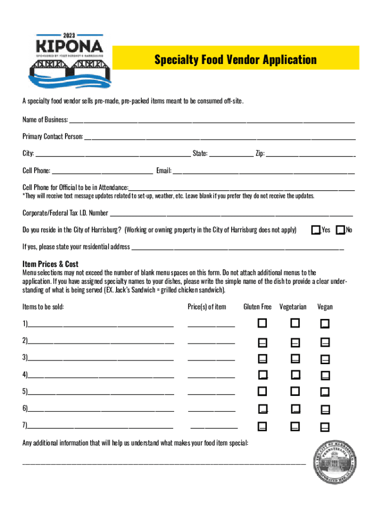 Fillable Online FOOD Vendor Application Fax Email Print - pdfFiller