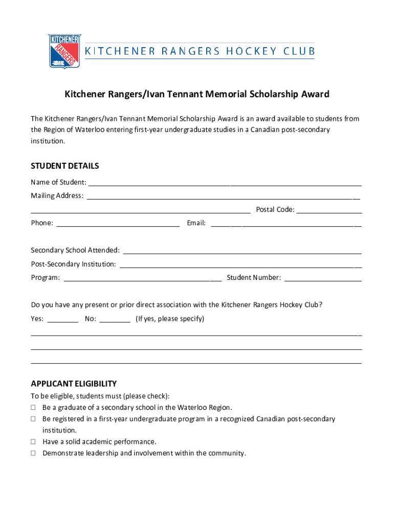 Fillable Online Applications being accepted for Ivan Tennant Memorial ...