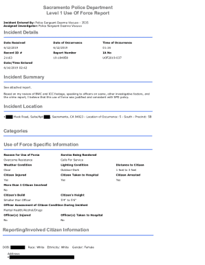 Fillable Online Sacramento Police Department Level 1 Use Of Force ...