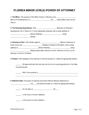Fillable Online Florida Minor Power of Attorney Form Fax Email Print ...