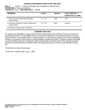 Fillable Online HB 235 Restraint of Students with Disabilities in ...