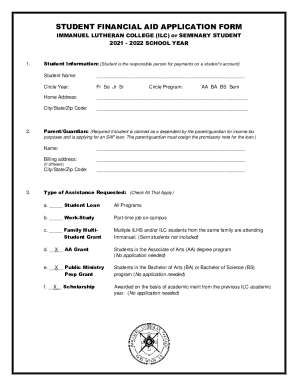 Fillable Online ILC STUDENT AID APPLICATION Fax Email Print - pdfFiller