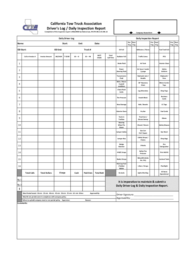 Fillable Online 49 CFR396.11 - Driver vehicle inspection report(s). Fax ...