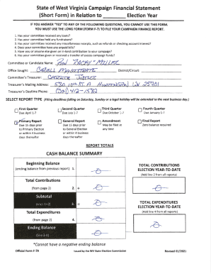 Fillable Online Campaign Financial Statement - All Years (Short Form (F ...