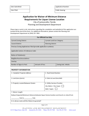 Fillable Online Application for Waiver of Minimum Distance Requirements for Liquor ... Fax Email ...