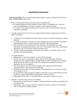 Fillable Online Dental Hygiene Consent Form FOR THE PATIENT: Please ...