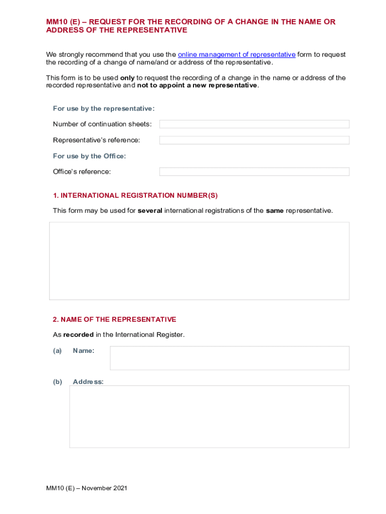 Fillable Online FORM/MM10 : Request for the recordal of a Change in ...