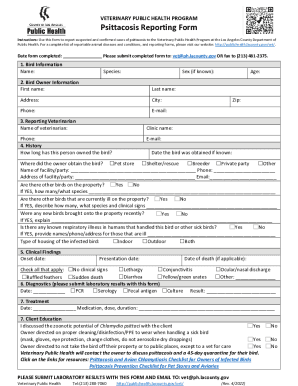 Fillable Online publichealth lacounty Veterinary - Reporting Forms Fax ...
