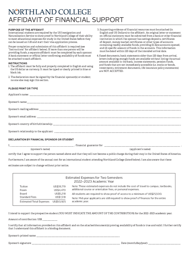 Fillable Online International Student Affidavits of Financial Support Fax Email Print - pdfFiller