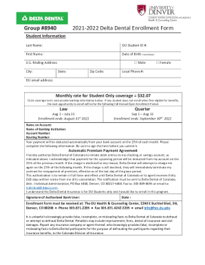Fillable Online Group #8940 2021-2022 Delta Dental Enrollment Form Fax ...
