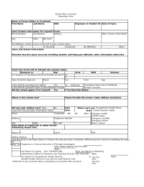 Animal Bite Report - research ucdavis Doc Template | pdfFiller