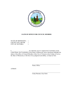 Fillable Online OATH OF OFFICE FOR COUNCIL MEMBER STATE OF ...