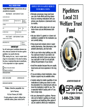 Fillable Online Mail Service Pharmacy Prescription Order Form Fax Email ...