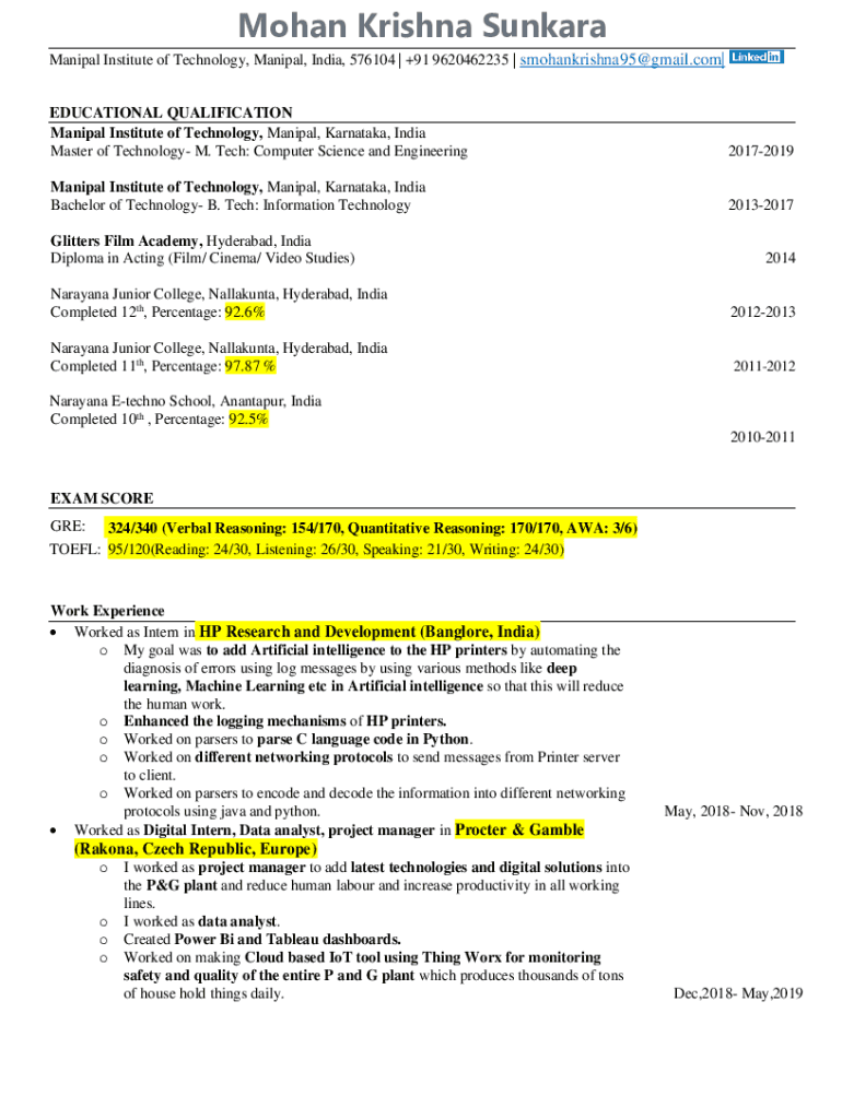 Fillable Online Mohan Krishna Sunkara - Department of Computer Science Fax Email Print - pdfFiller