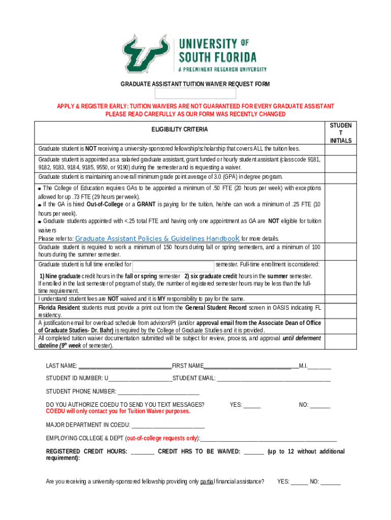 graduate assistant/associate tuition waiver request - ... Doc Template | pdfFiller