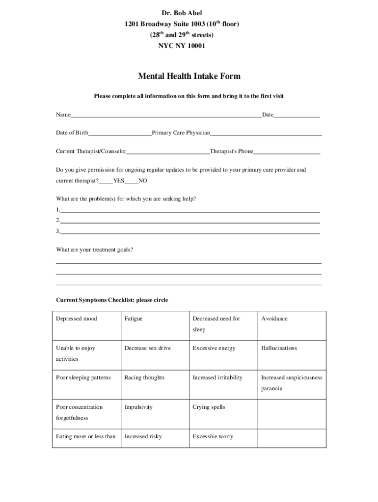 Fillable Online Child & Adolescent Mental Health Intake Form Fax Email ...