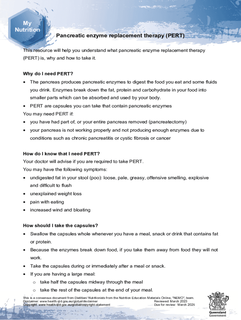 Fillable Online How do I take pancreatic enzyme replacement therapy ...