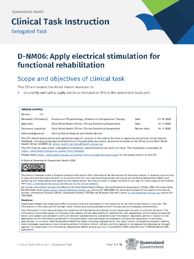 Fillable Online D-NM06. Clinical Task Instruction- Delegated Task - Apply electrical stimulation ...