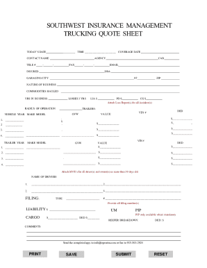 Fillable Online QUICK QUOTE SHEET Fax Email Print - pdfFiller