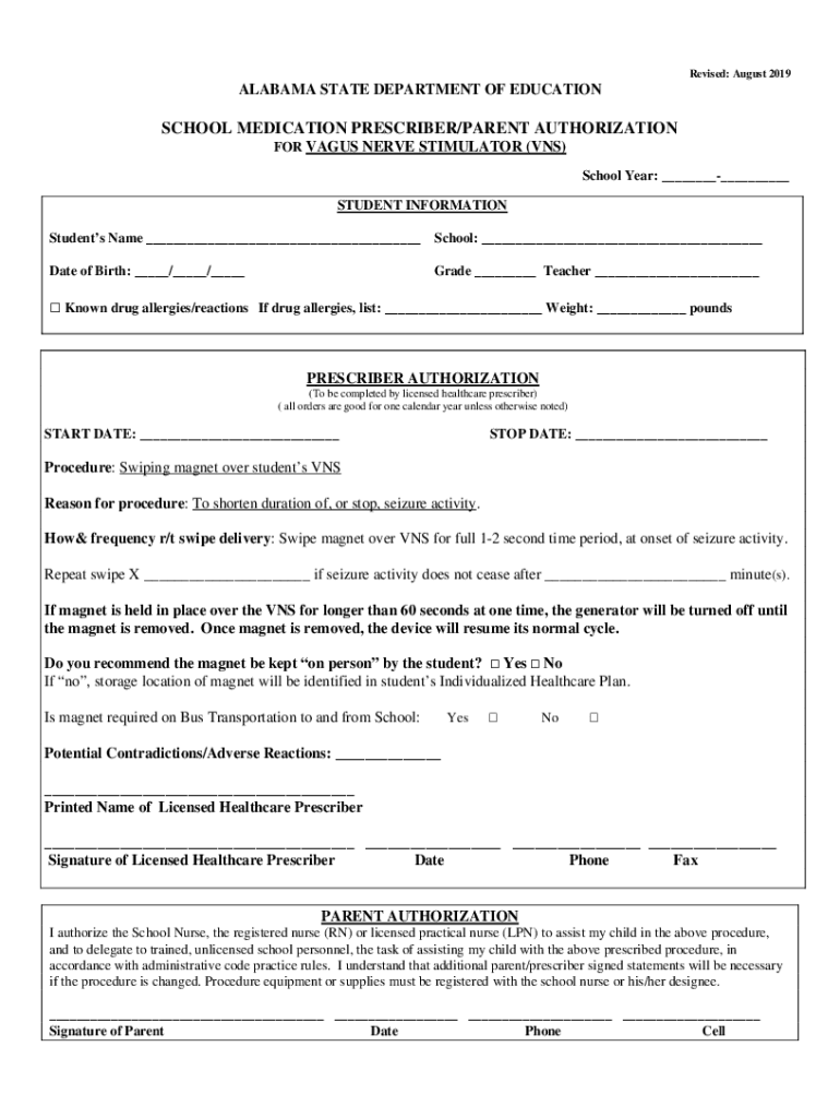 Fillable Online Alabama school medication form 2019: Fill out & sign ...