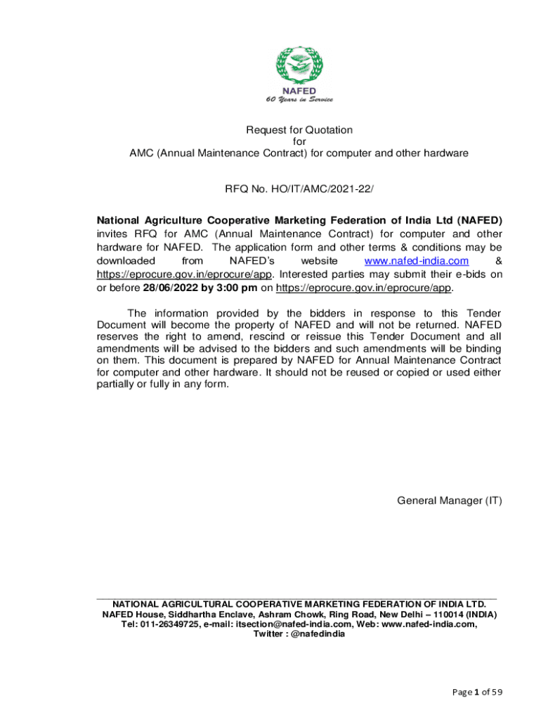 Fillable Online request for quotation (rfq) for annual maintenance ...