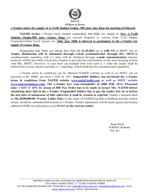 Fillable Online NAFED 60 Years of Service e-Tender notice for supply of A ... Fax Email Print ...