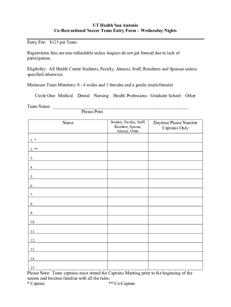 Fillable Online students uthscsa Soccer Entry Form.doc Fax Email Print ...