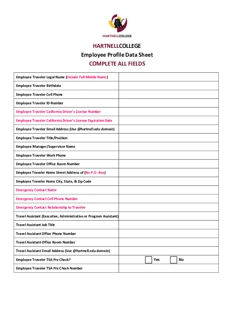 Fillable Online HARTNELLCOLLEGE Employee Profile Data Sheet COMPLETE ...