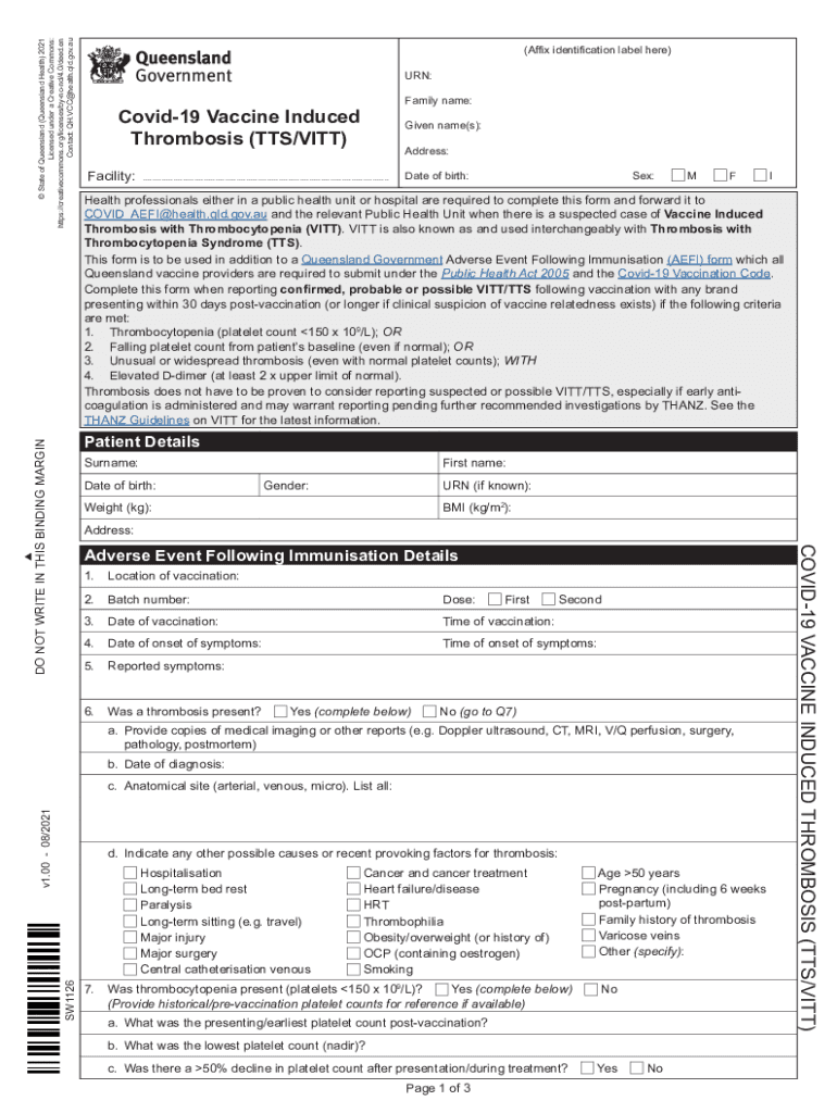 Fillable Online Covid-19 Vaccine Induced Thrombosis (TTS/VITT ...