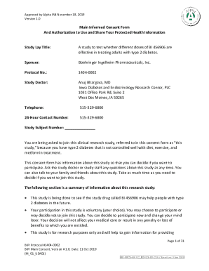 Fillable Online Main Informed Consent Form And Authorization to Use and ... Fax Email Print ...