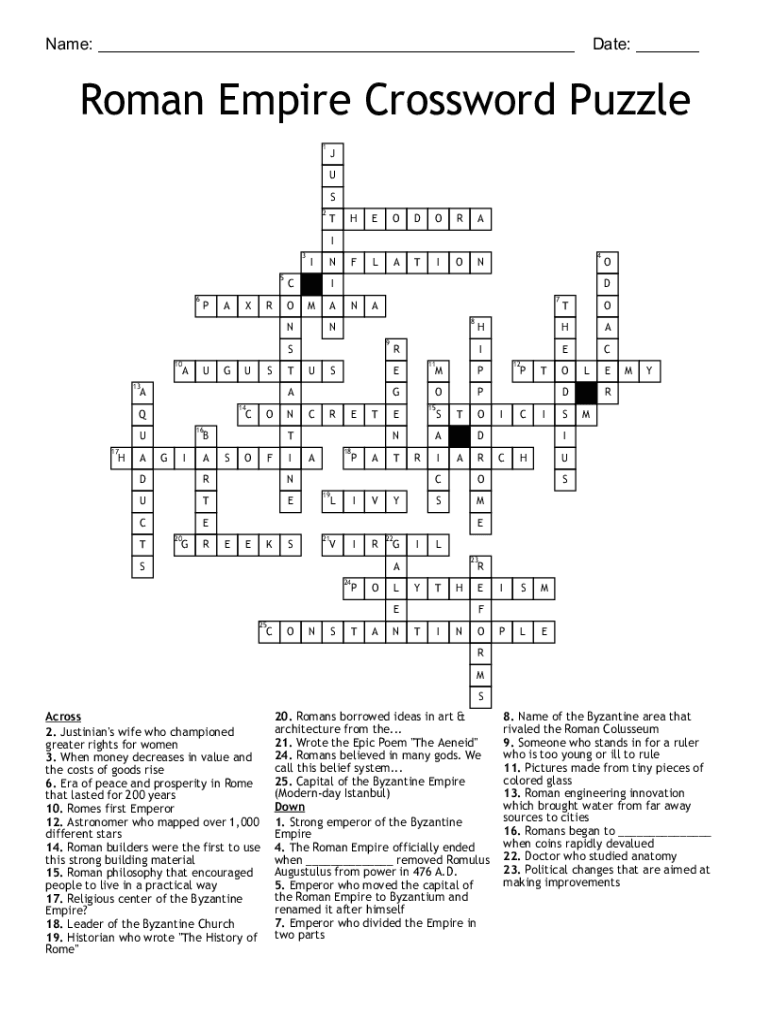Ancient Rome Crosseord Puzzle Interactive Version - Fill Online ...