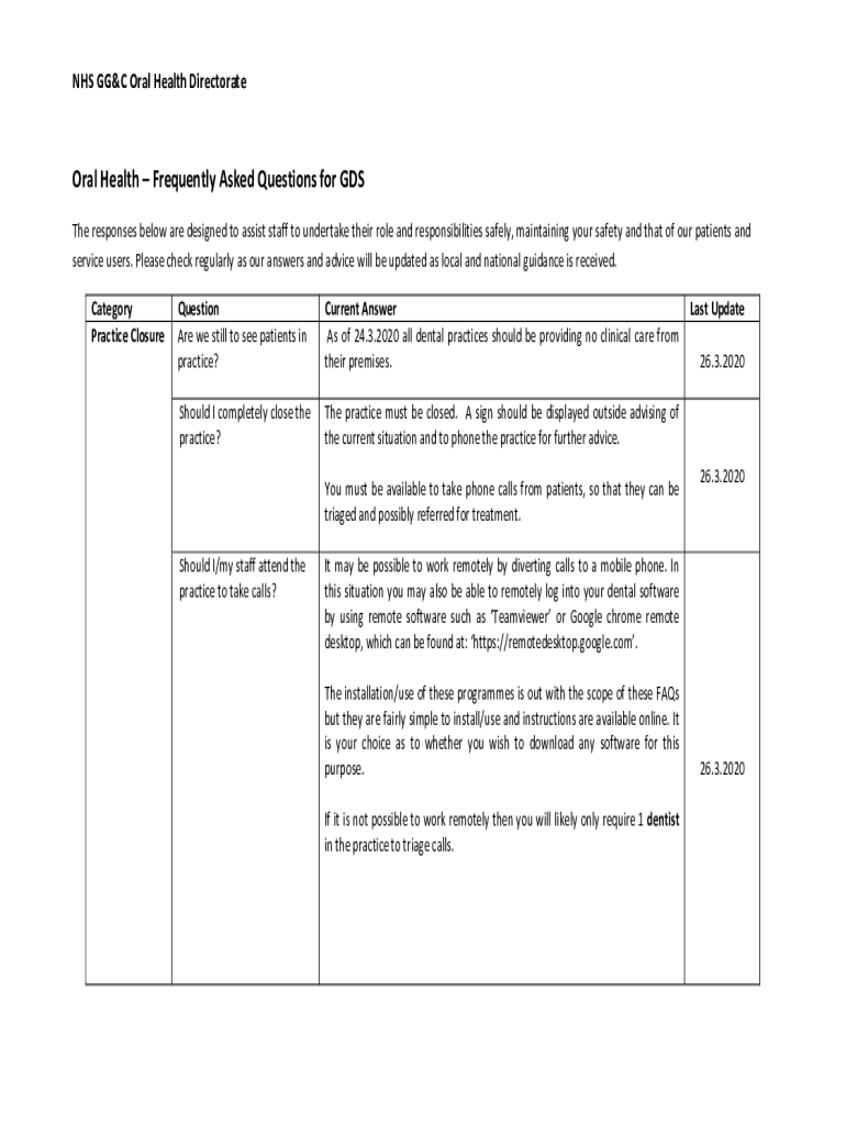 Fillable Online Oral HealthFrequently Asked Questions for GDS Fax Email ...