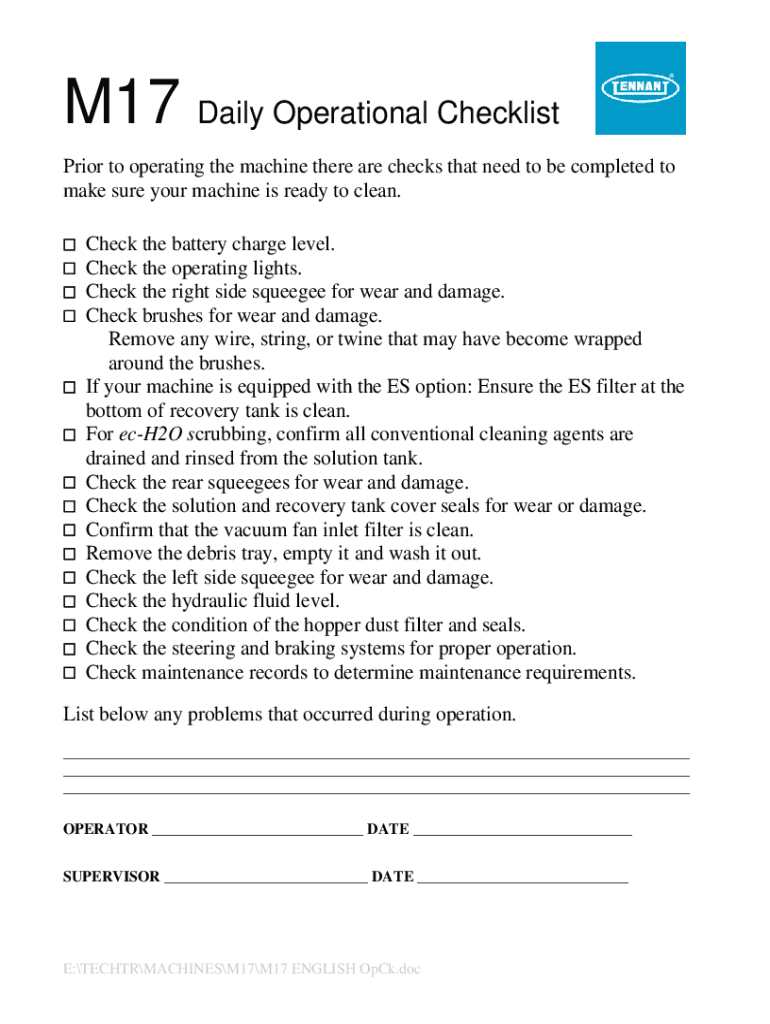 Fillable Online Plant & Machinery Pre-Start Checklist - Your Complete ...