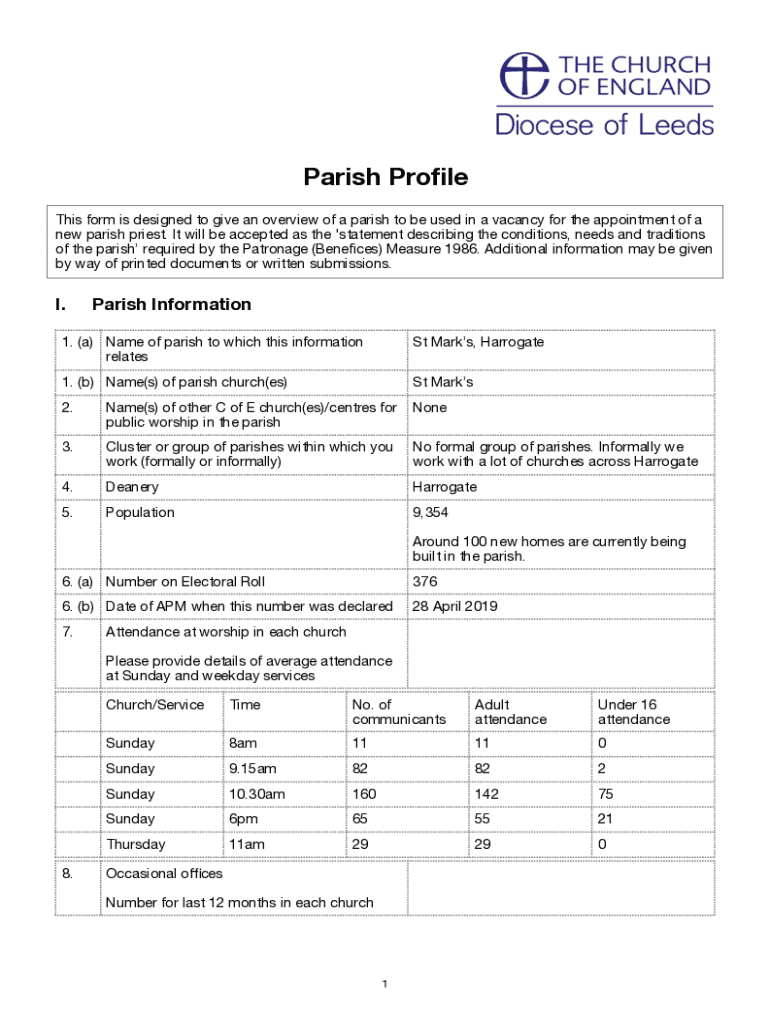 Fillable Online Parish Profile 25.10.19 Proofed and signed off Fax Email Print - pdfFiller