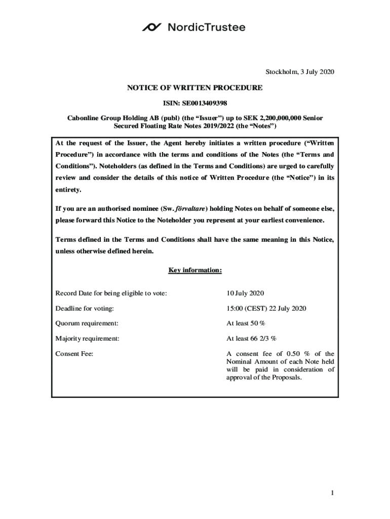 Fillable Online Cabonline gives notice for conditional redemption of ...