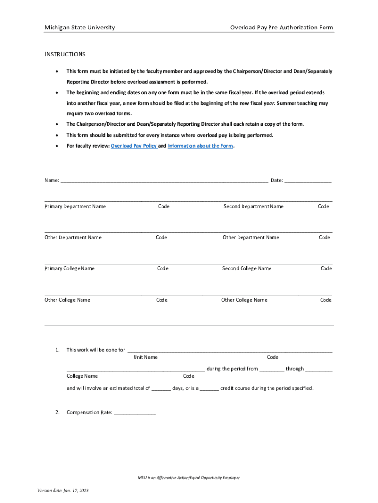 Fillable Online hr msu Information about the Overload Pay Pre ...