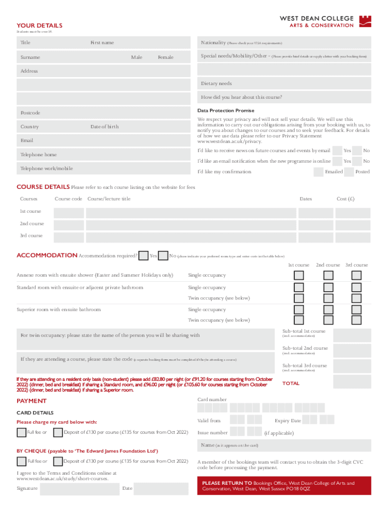 Fillable Online Short Course Booking form Fax Email Print - pdfFiller